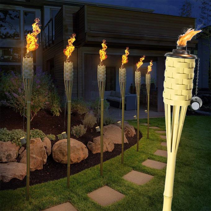 120cm Bamboo Torches With Waterproof Metal Wide Mouth Oil Canister