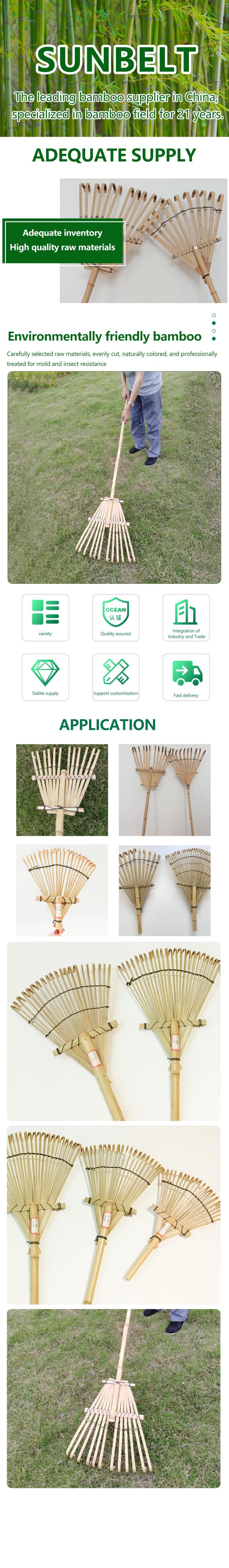 Handmade Bamboo Rake 1.40m 12 Tines for dry leaves sweeping and garden ...
